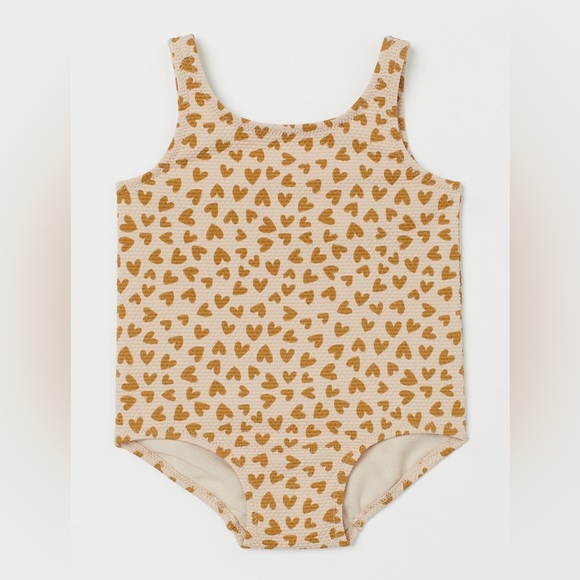 H&M | Swim | Hm Heart Patterned Swimsuit Light Beigelight Brown | Poshmark